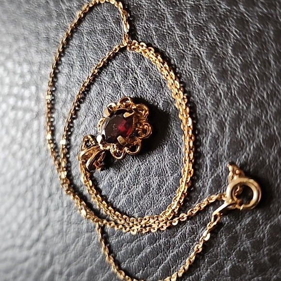 Jewelry | Elegant Gold Necklace With Red Gemstone Pendant | Poshmark